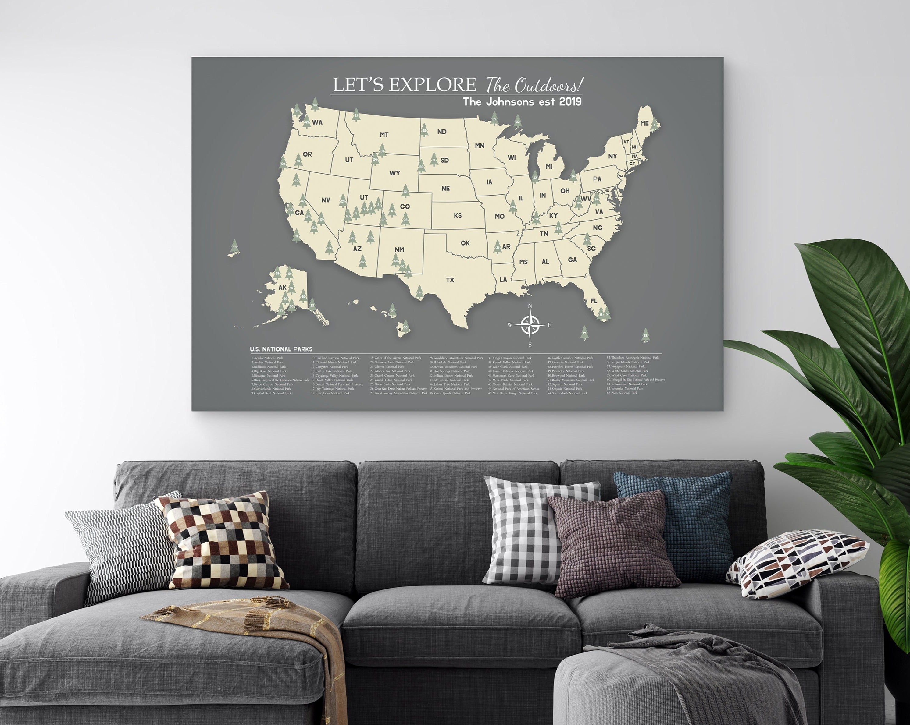 National Park Push Pin Map - Grey – Push Pin Map Art