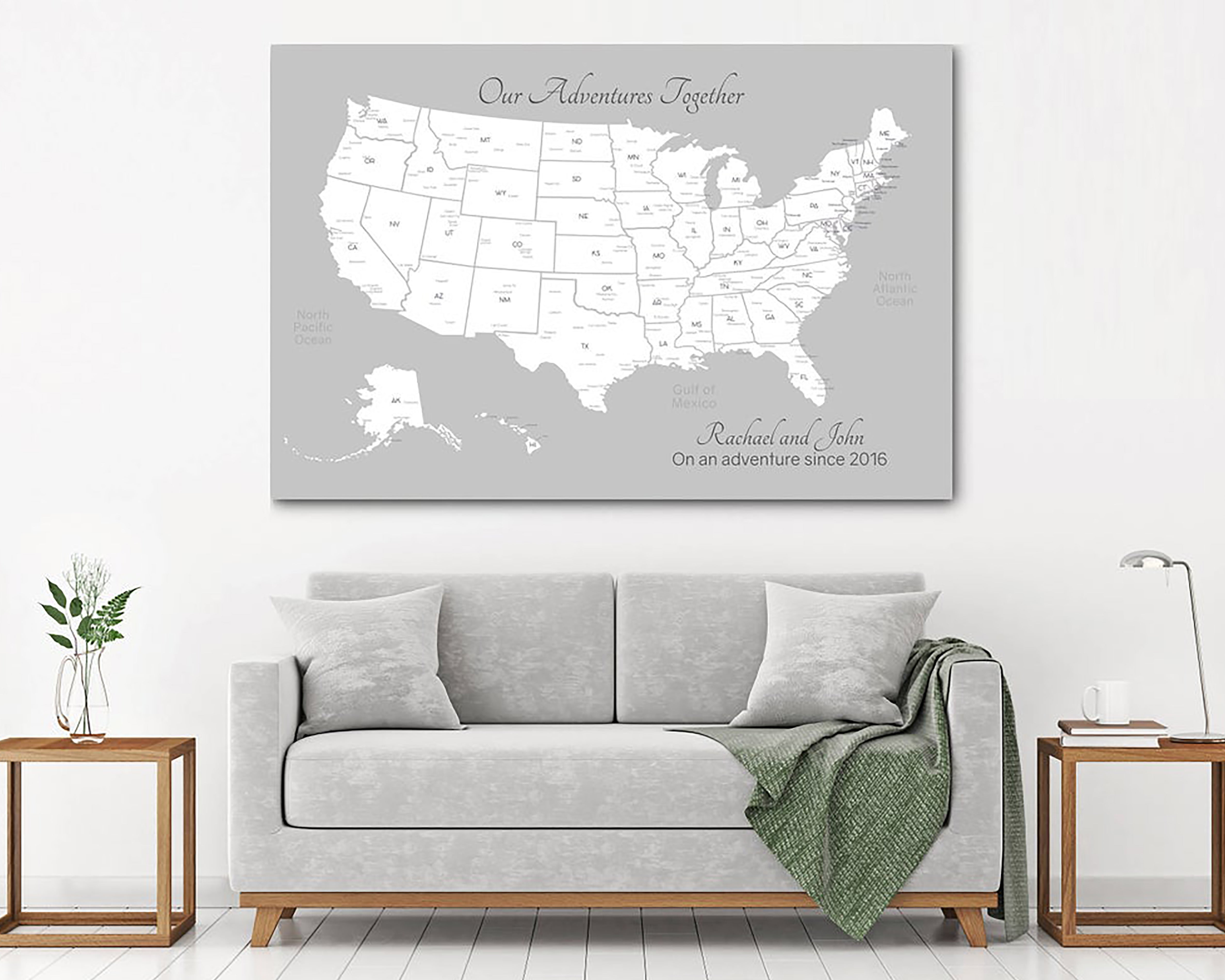 Grey Push Pin Map USA – Push Pin Map Art
